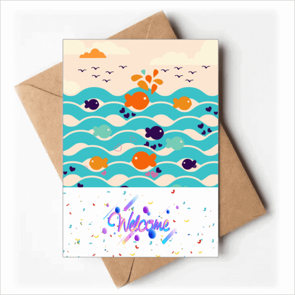 Fish Sky Wave Cloud Art Deco Fashion Welcome Back Greeting Cards ...