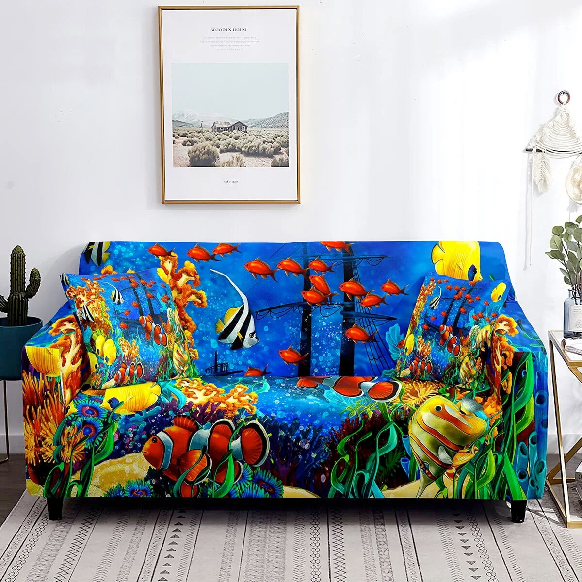 Fish Sofa Cover Underwater World with Clownfish Coral Reef Pattern ...