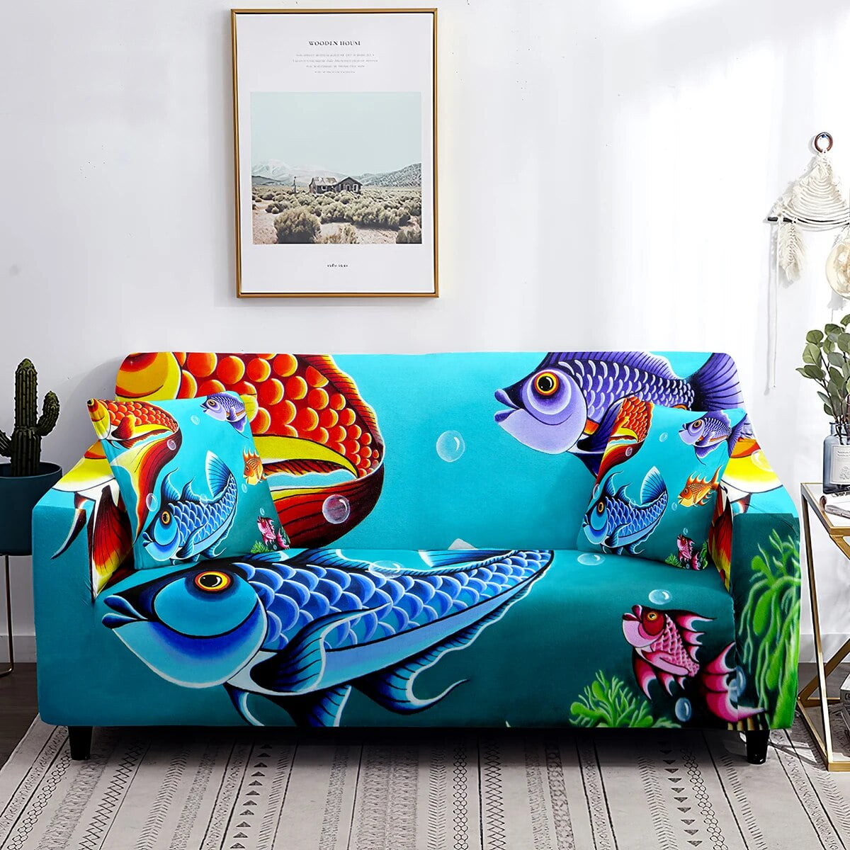 Fish Sofa Cover Underwater World with Clownfish Coral Reef Pattern ...
