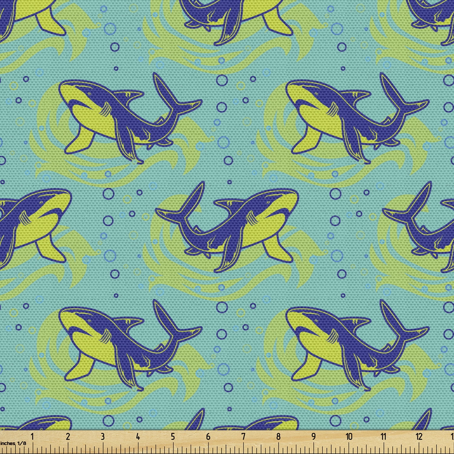 Ambesonne Fish Fabric by the Yard Upholstery, Deep Sea Sharks Swimming ...