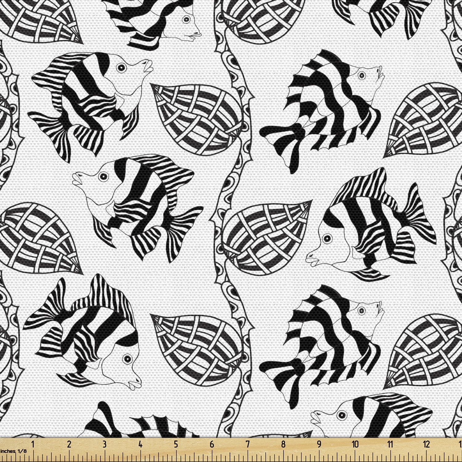 Ambesonne Fish Fabric by the Yard Upholstery, Deep Ocean Monochrome ...