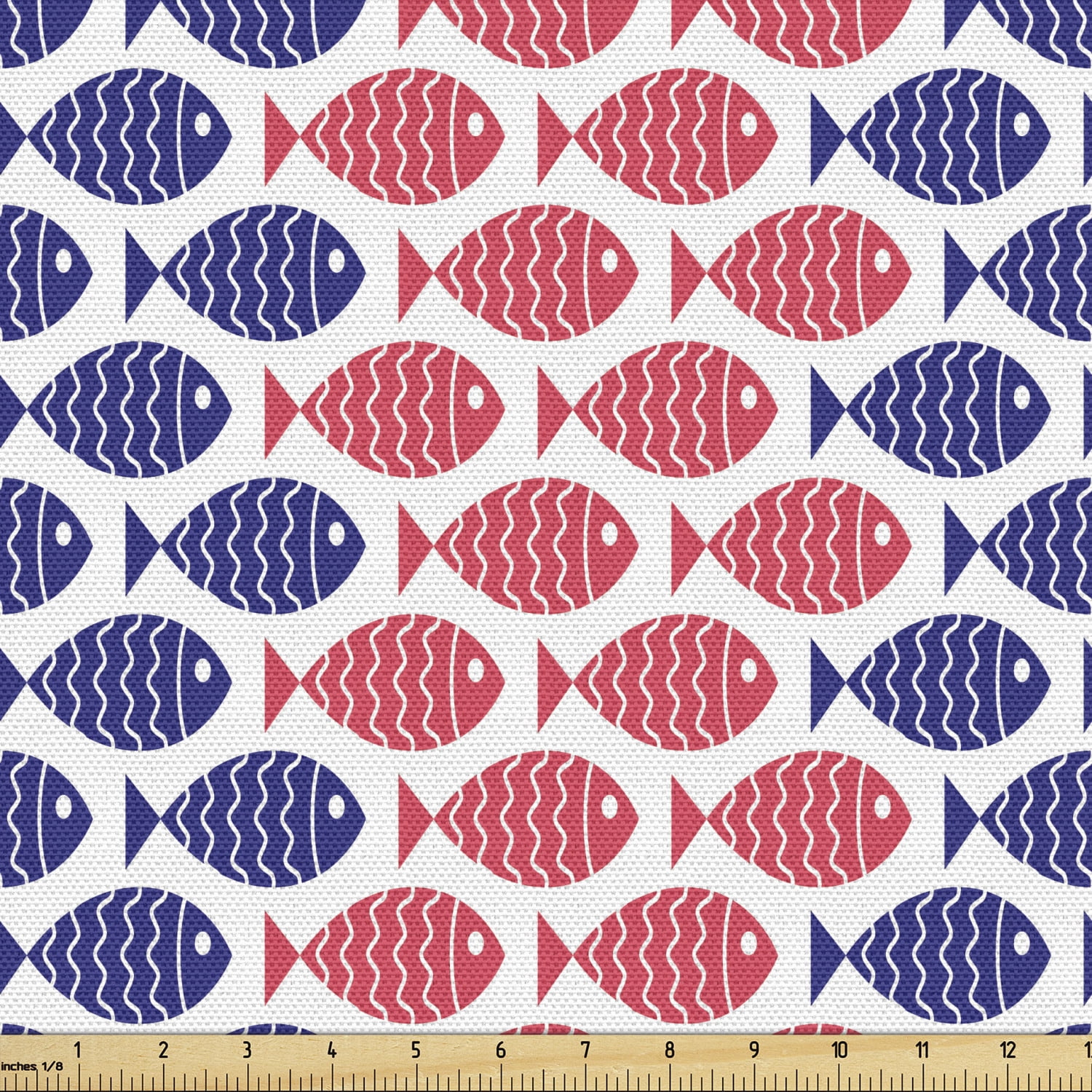 Ambesonne Fish Fabric by the Yard Upholstery, Nautical Fish Theme ...