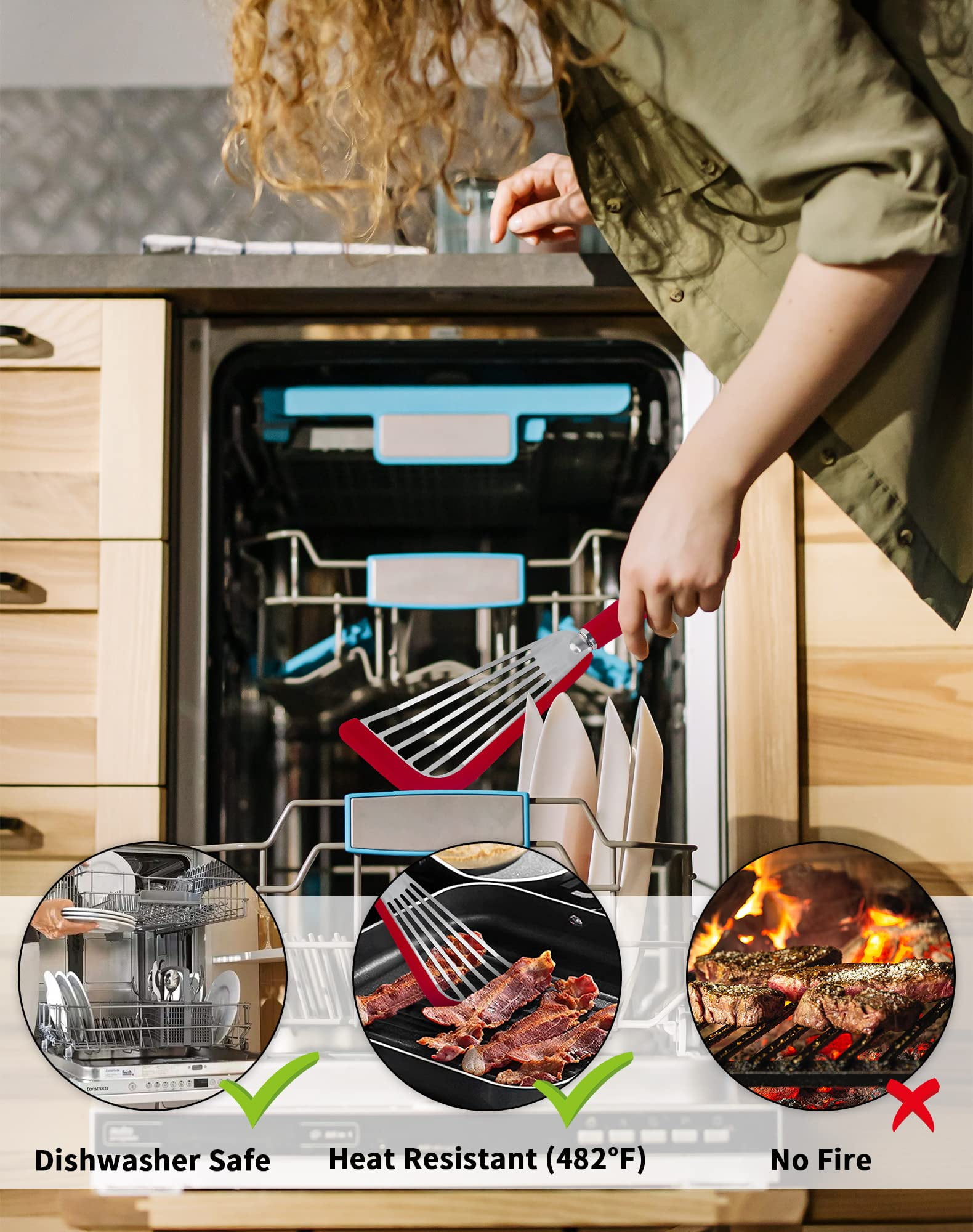 Fish Spatula for Nonstick Cookware -Slotted Turner Egg Spatula - Wide ...