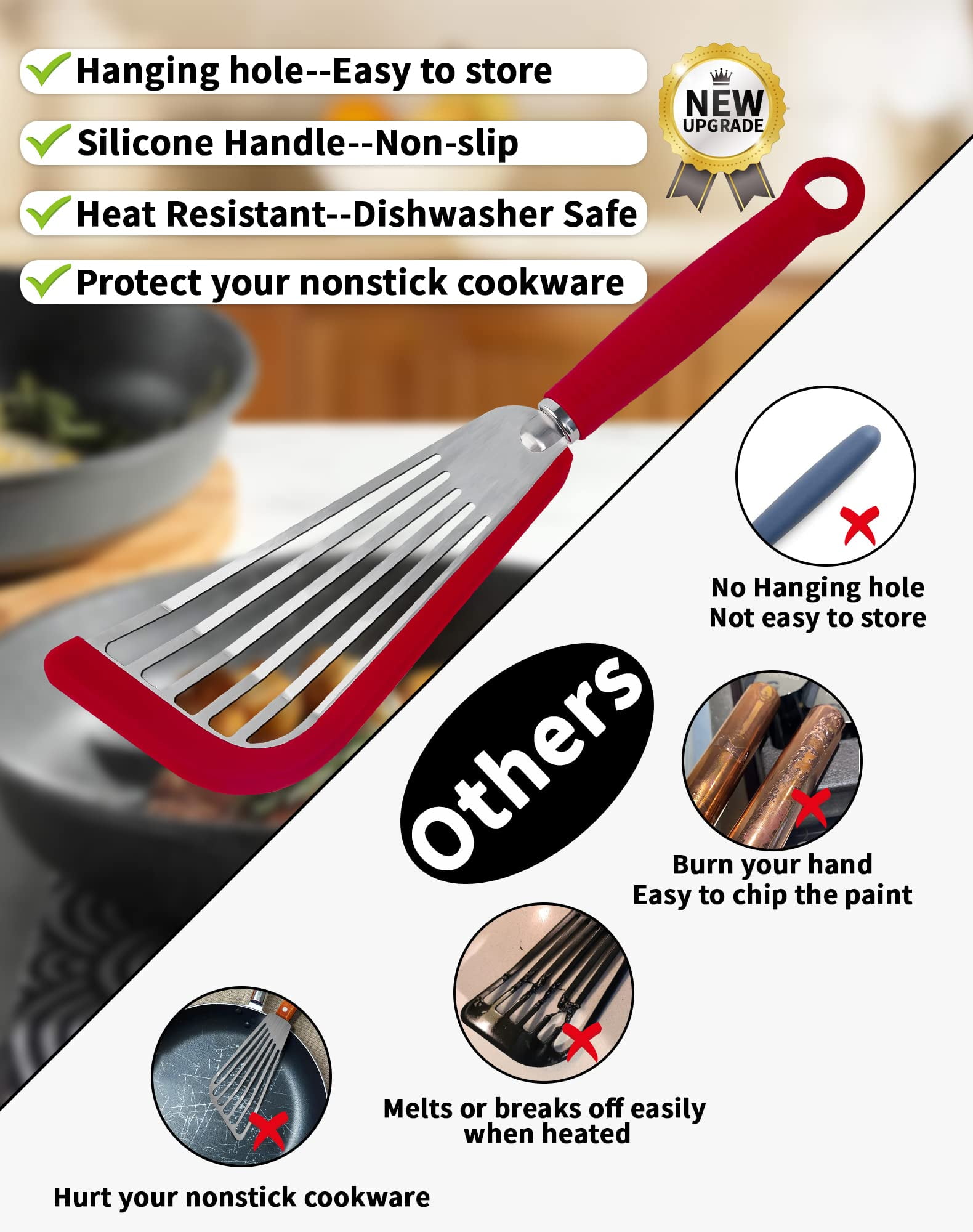 Fish Spatula for Nonstick Cookware -Slotted Turner Egg Spatula - Wide ...