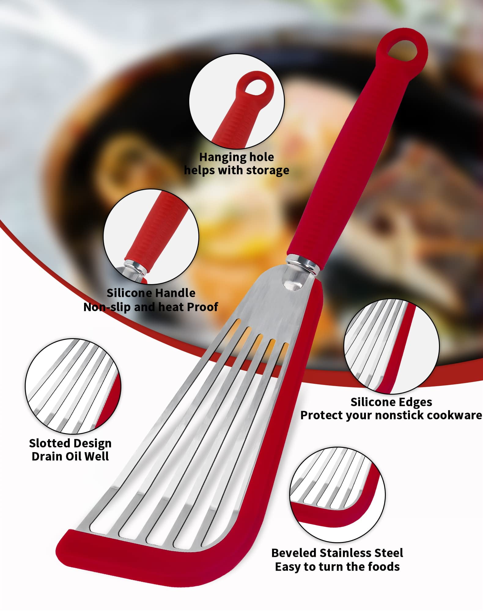 Fish Spatula for Nonstick Cookware -Slotted Turner Egg Spatula - Wide ...