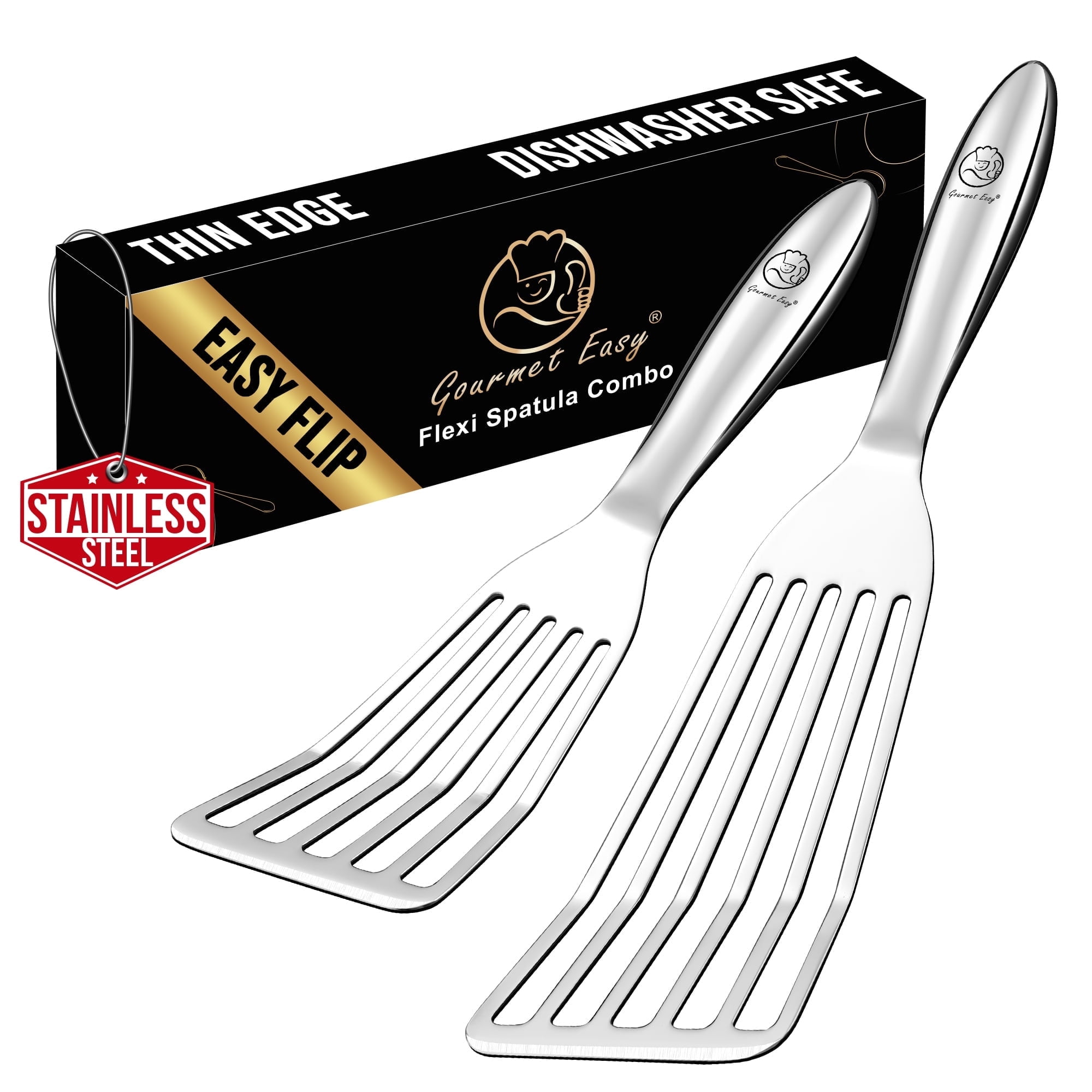 Gourmet Easy-Stainless Steel Fish Spatula Set – 1 Large Fish Turner + 1 ...