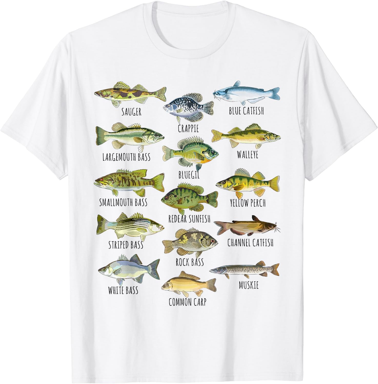 Fish Species Biology Types Of Freshwater Fish Fishing T-Shirt White ...