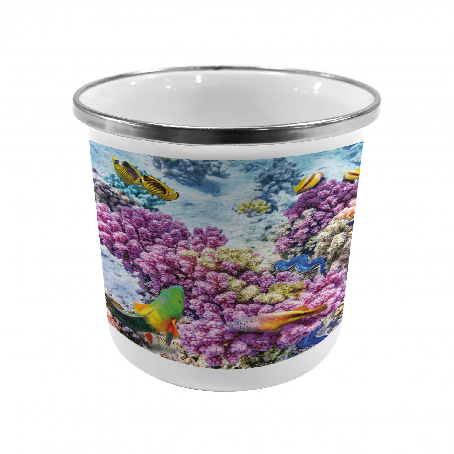 Fish Steel Camping Mug, Surreal View of Marine Life with Submerged ...