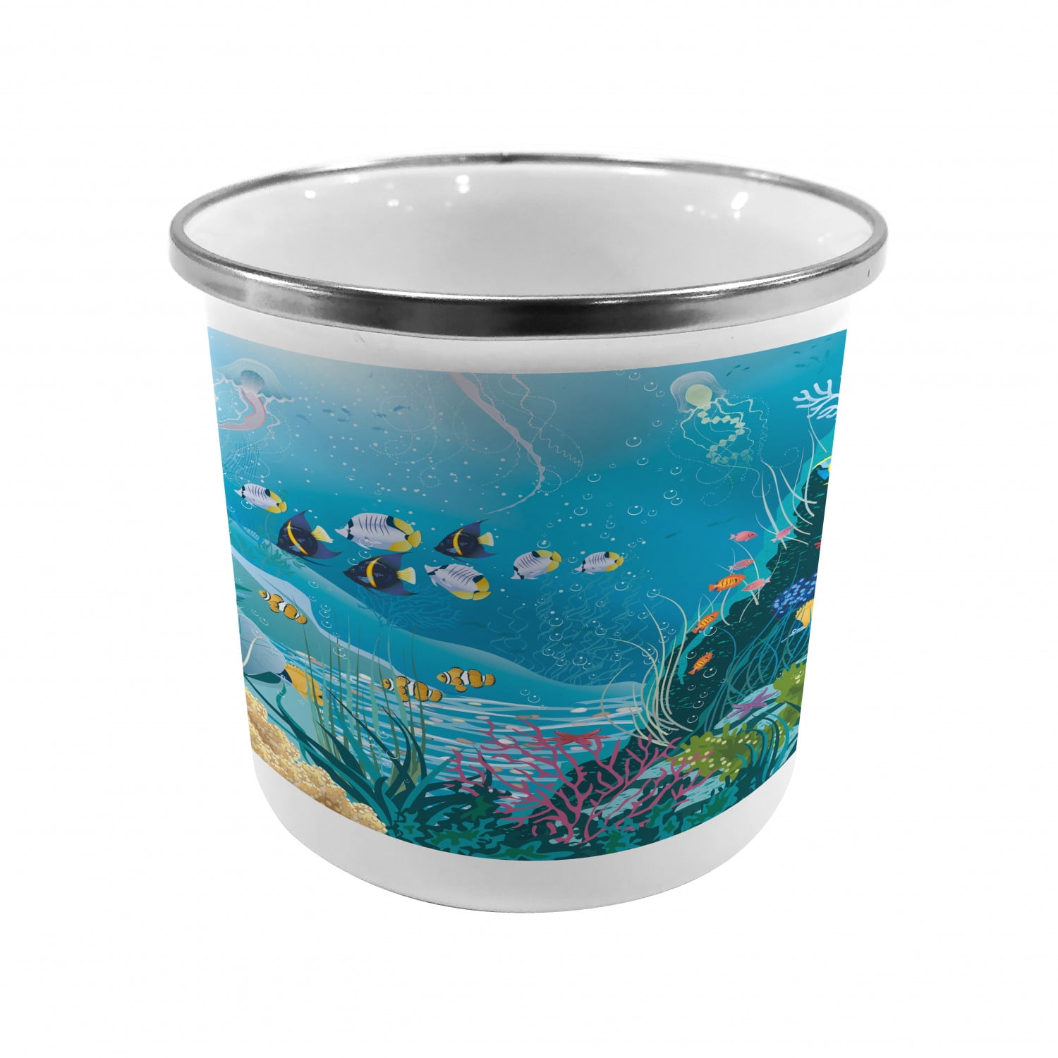 Fish Steel Camping Mug, Underwater Landscape with Tropical Fish and ...