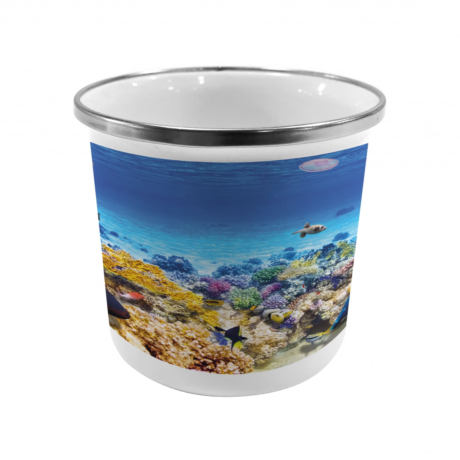 Fish Steel Camping Mug, Underwater Sea World Scene Goldfish Starfish ...