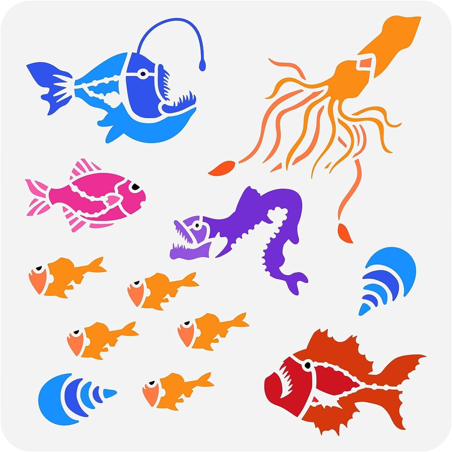 Fish Stencil for Painting 11.8x11.8inch Reusable Sea Fish Sea Snails ...