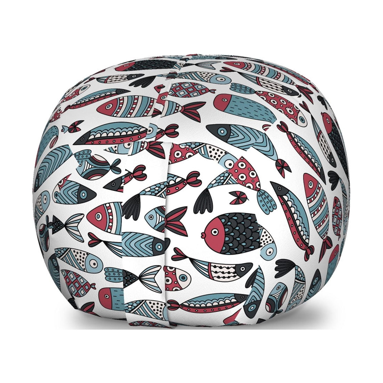 Fish Storage Toy Bag Chair, Sketch Under the Sea Creatures with Ornate ...