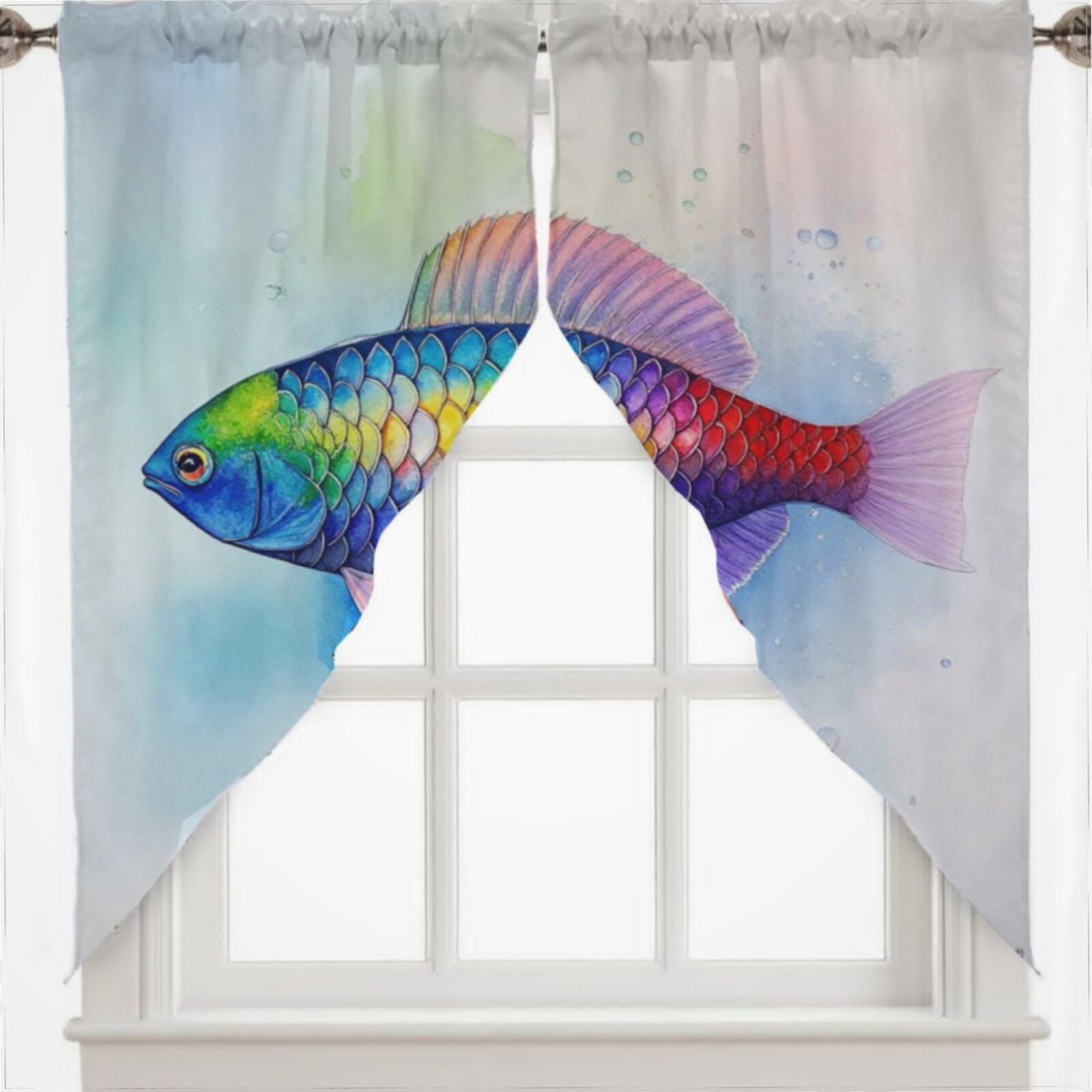 Fish Swag Valances For Windows 2 Pack For Kitchen Living Room/Bathroom ...