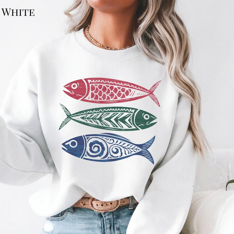 Fish Sweatshirt, Y2K Fishing Apparel, Unique Fish Gift, Sardine Shirt ...