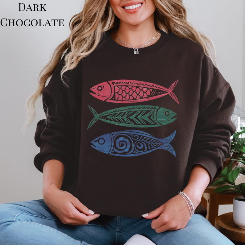 Fish Sweatshirt, Y2K Fishing Apparel, Unique Fish Gift, Sardine Shirt ...