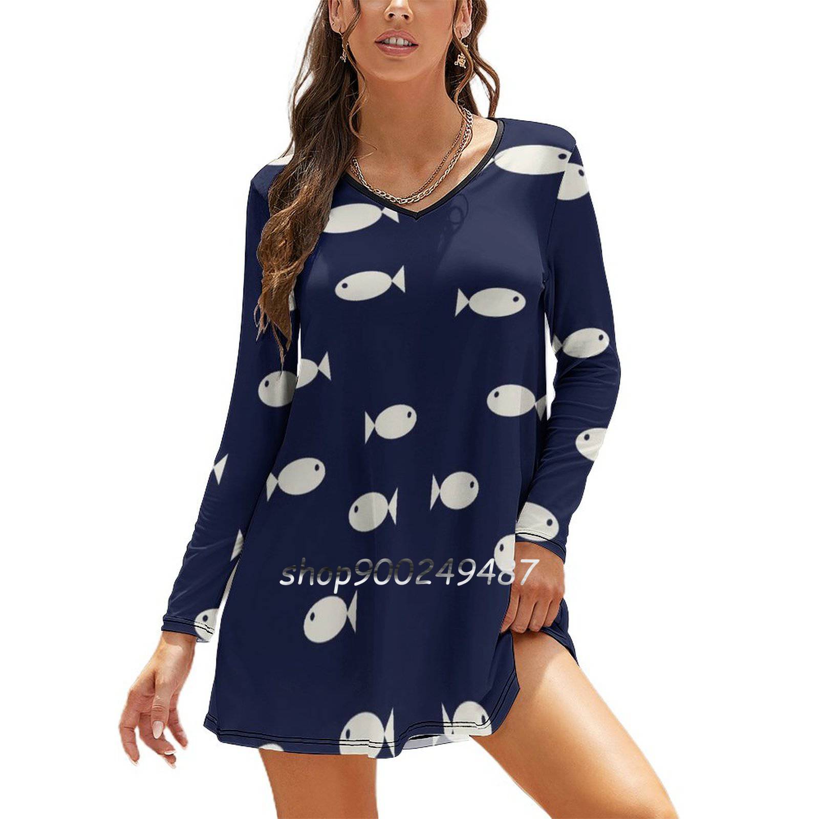 Fish Sweet Elegant Dress Women Korean Kawaii Square Collar Dress Fish ...