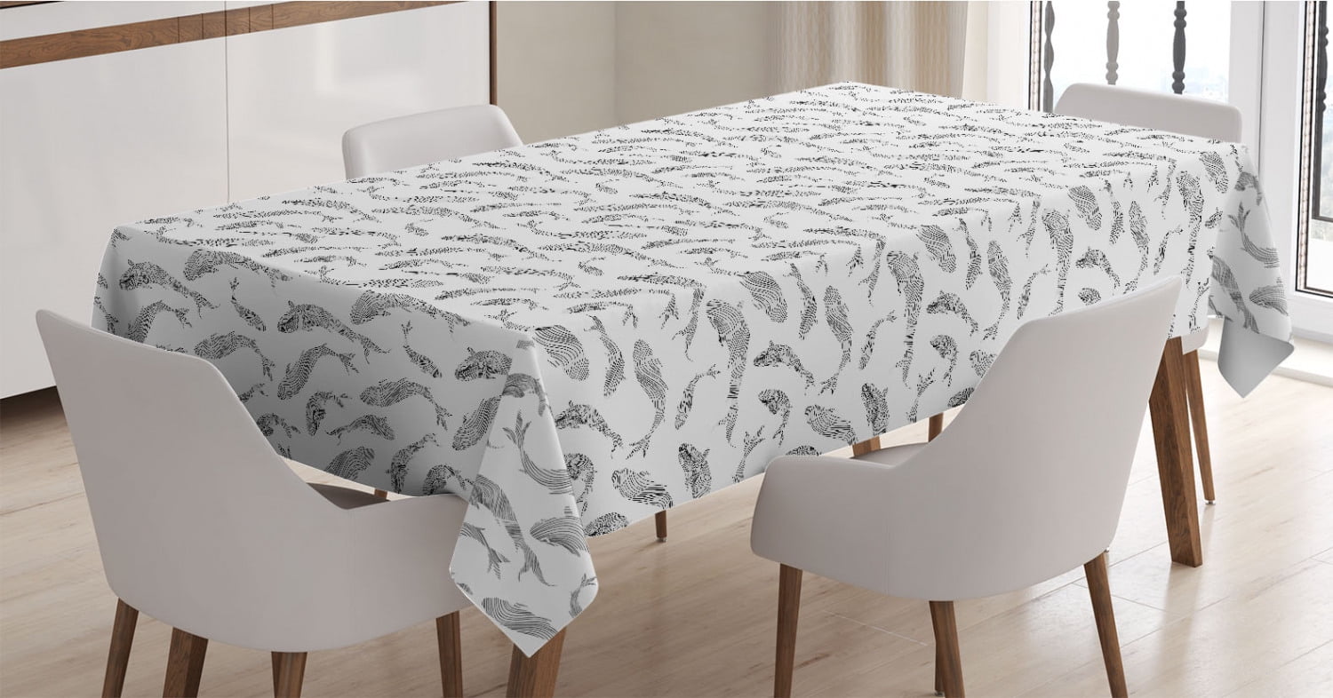 Fish Tablecloth, Abstract Sketchy Marine Life Inspired Illustration ...