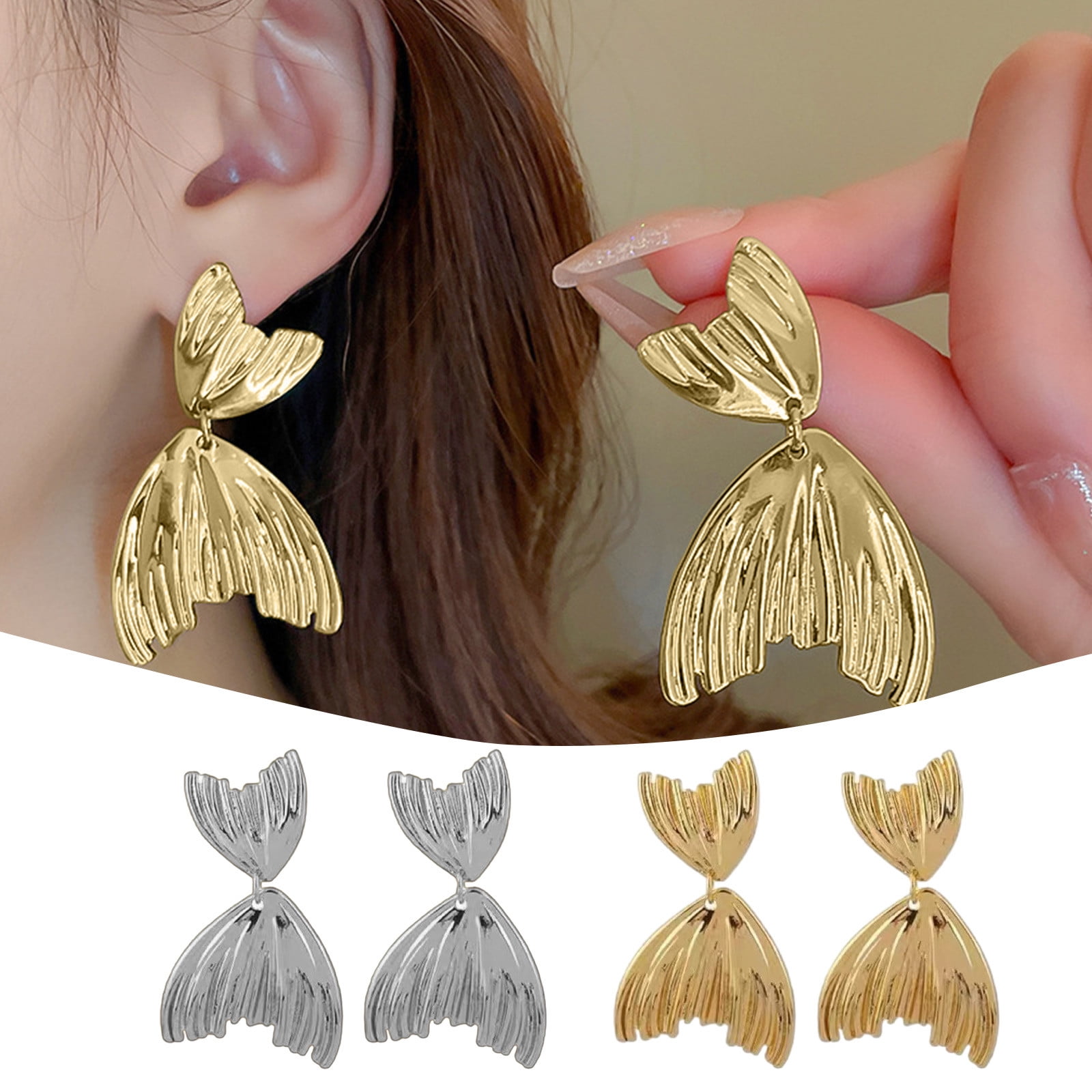 Fish Tail Earrings for Women | Geometric Drop Design | Gold & Silver ...