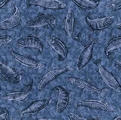 Fish Tails Tonal Blue Cotton Fabric - Walmart.com