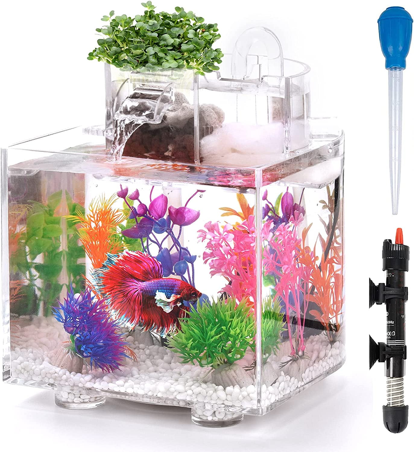 Fish Tank, 1.6 Gallon Aquarium, Upgrade Hydroponics Growing System ...
