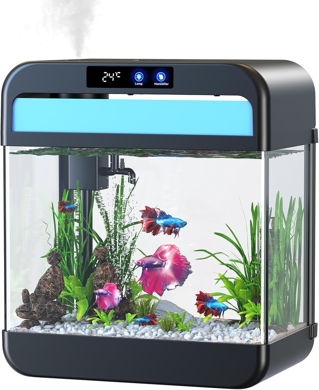 Fish Tank 2.2 Gallon Fish Bowl with Humidifier 7 Color Auto-Looping ...