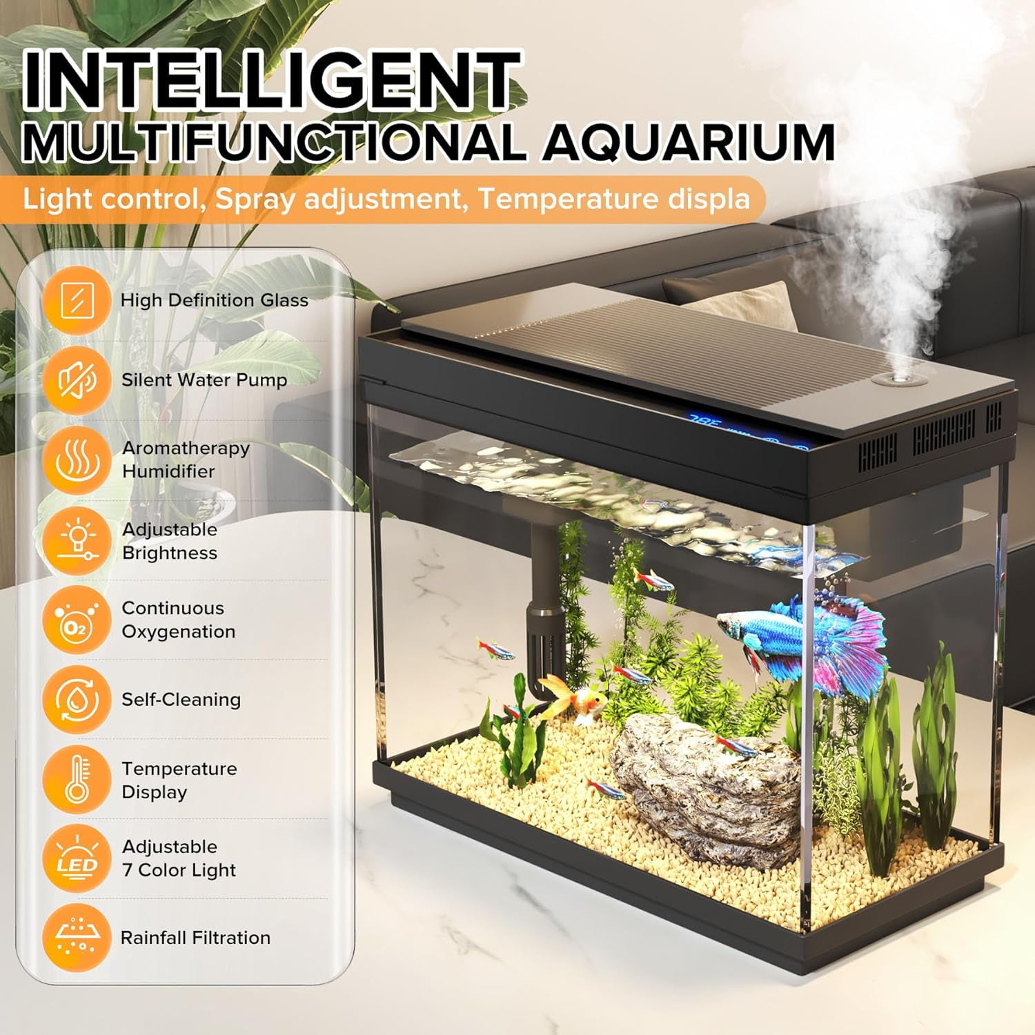 Fish Tank, 2.4 Gallon Fish Aquarium, Fish Tank Starter kit with Smart ...