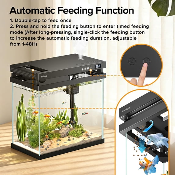 Fish Tank, 2 Gallon Glass Aquarium, Small Fish Aquarium Kits with Smart ...