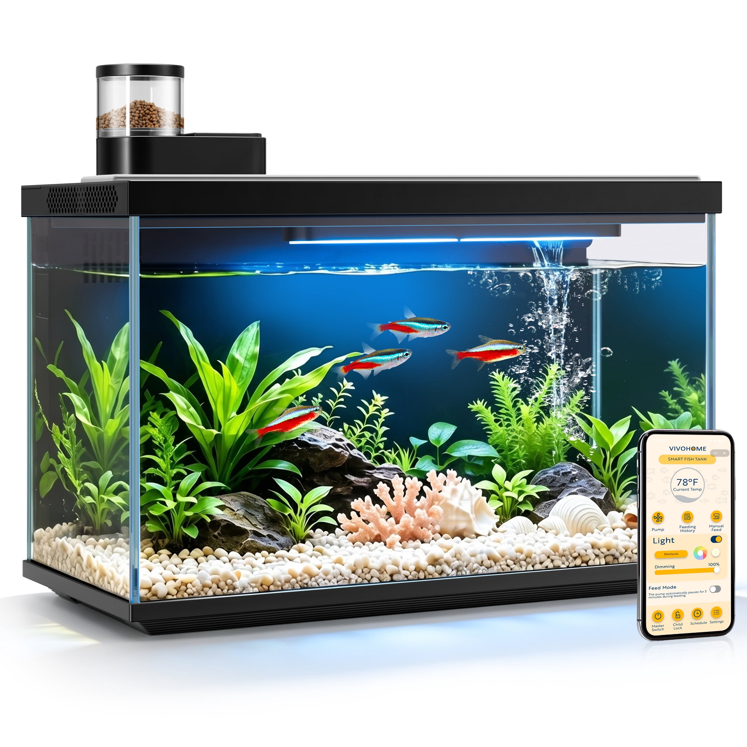 SPECSTAR 5 Gallon Fish Tank, Aquarium Starter Kit with Auto Feeder, RGB ...