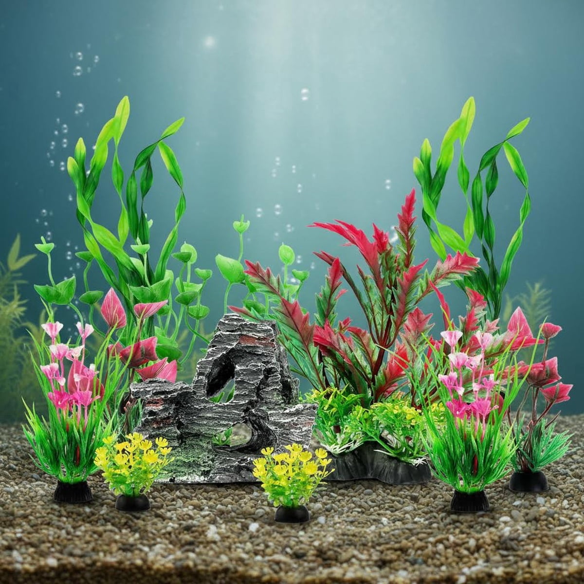 Fish Tank Accessories Aquarium Plants, Artificial Plants and Cave Rock ...