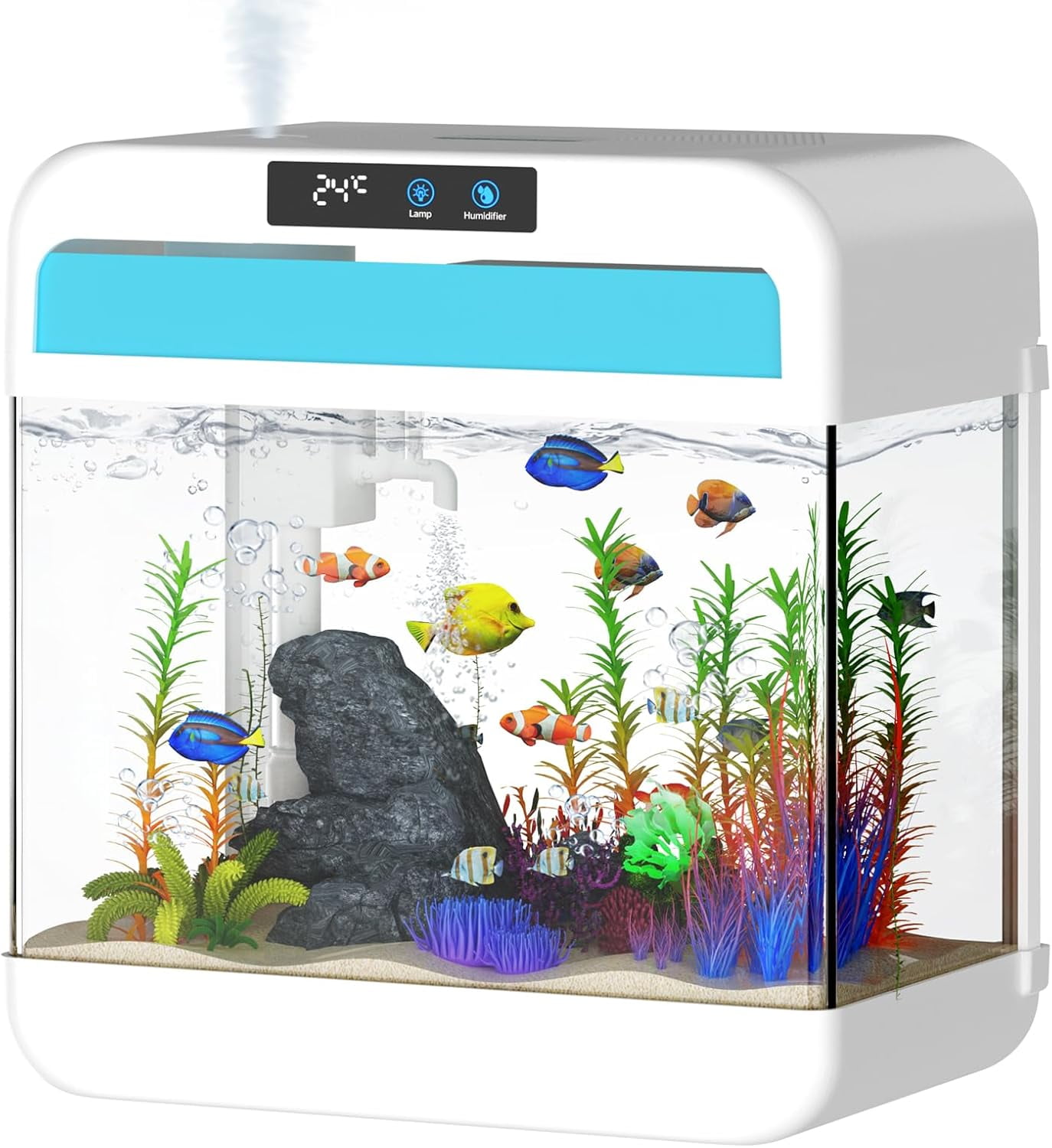 Fish Tank Aquarium 2.2 Gallon Fish Bowl with Humidifier 7 Color Auto ...