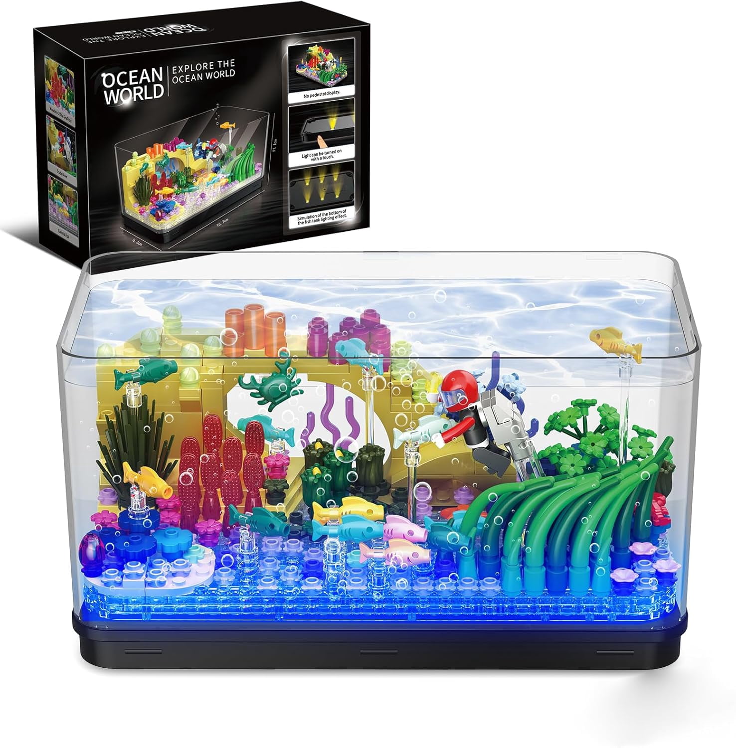 Fish Tank Aquarium Building Sets, Creative Model Mini Block with Light ...