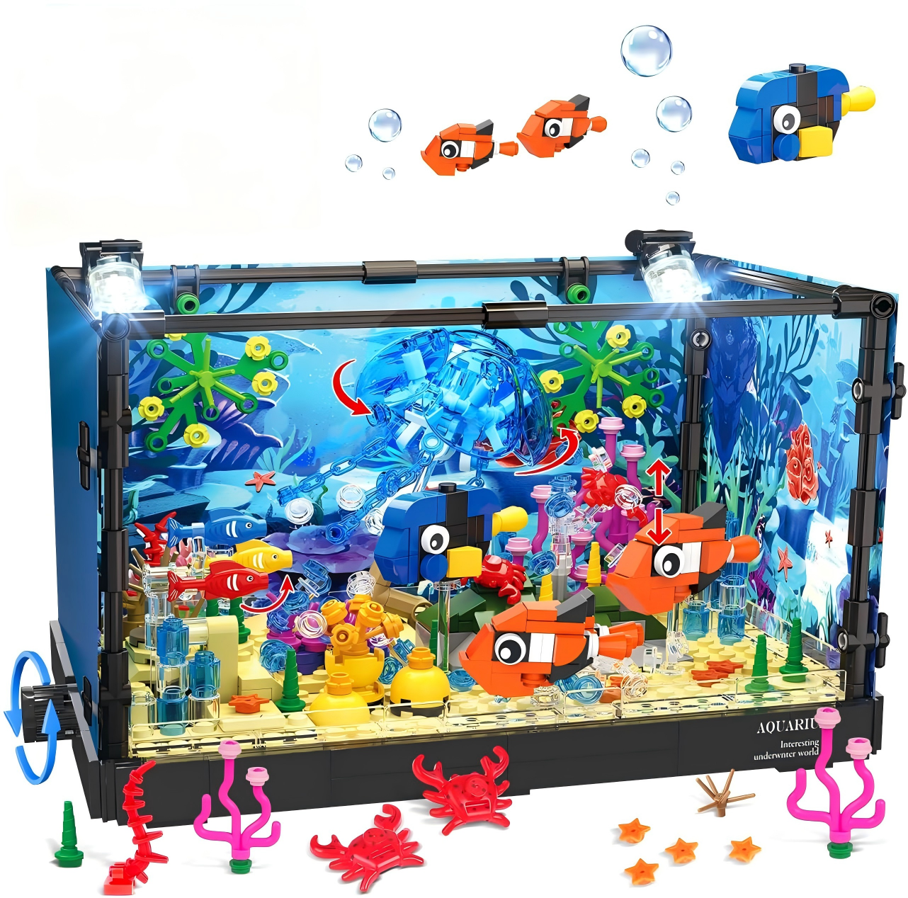 Fish Tank Building Set with LED Light - 697 PCS Movable Aquarium ...