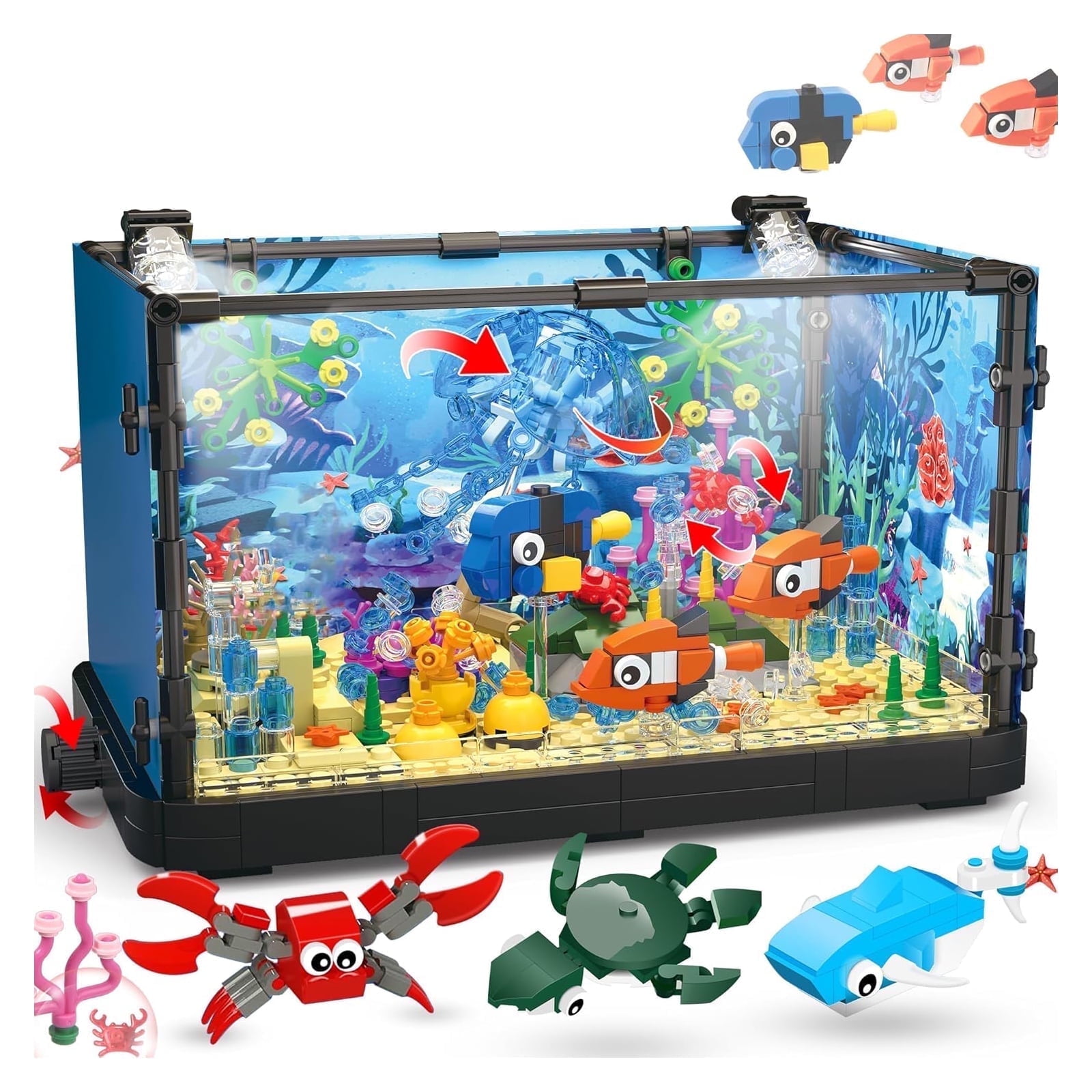 Fish Tank Building Block Set, Marine Aquarium Building Toy with LED ...