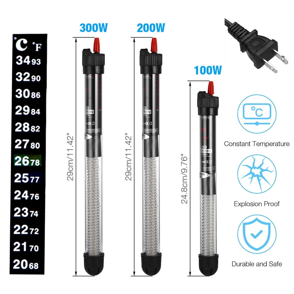 Fish Tank Heater,Aquarium Heater with Thermometer Strip for 20-100 ...