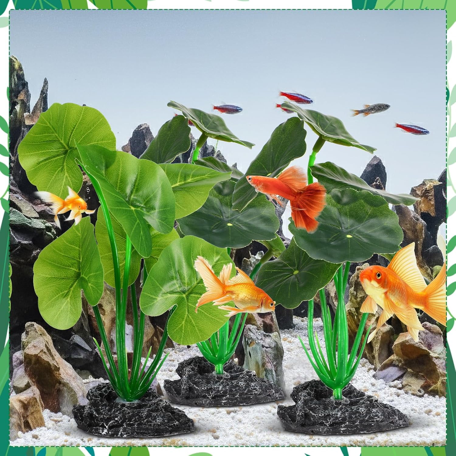 Fish Tank Plant Decorations 4-Pack, Realistic Betta Leaf Hammock ...