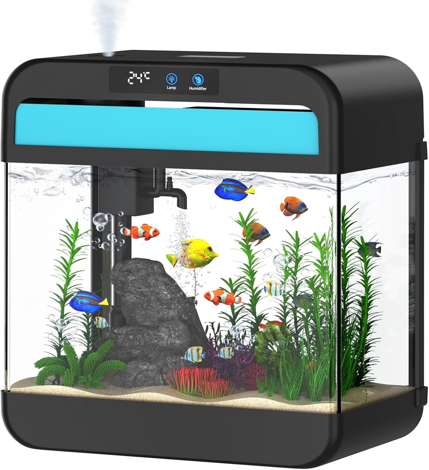 Fish Tank Small Aquarium 2.2 Gallon Fish Bowl with Humidifier 7 Color ...