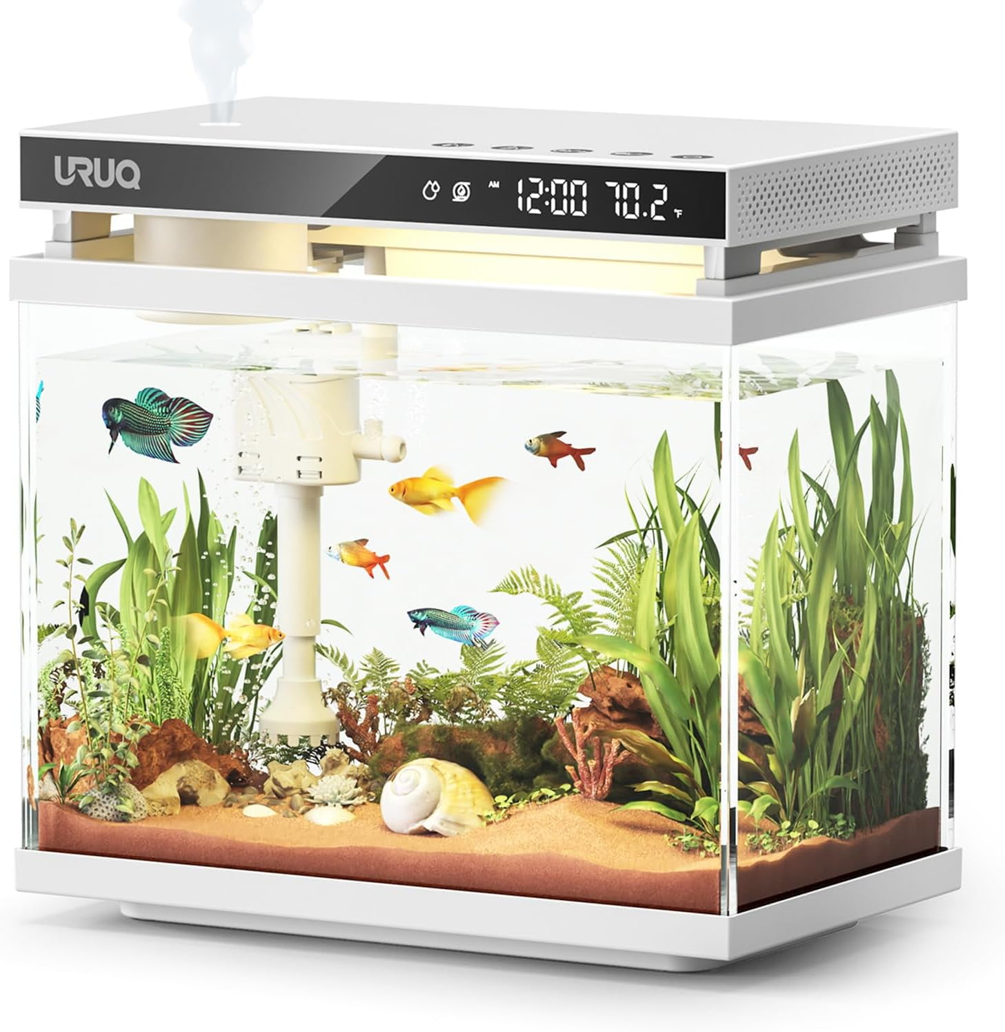 Fish Tank Smart Aquarium Kit: 2 Gal UHD Glass Silent Water Pump Self ...