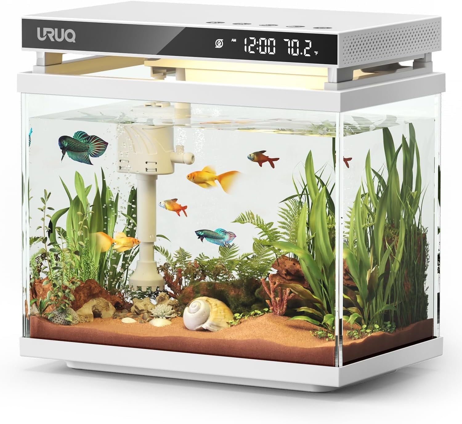 Fish Tank Smart Aquarium Kit 2 Gallon UHD Glass Silent Water Pump Self ...