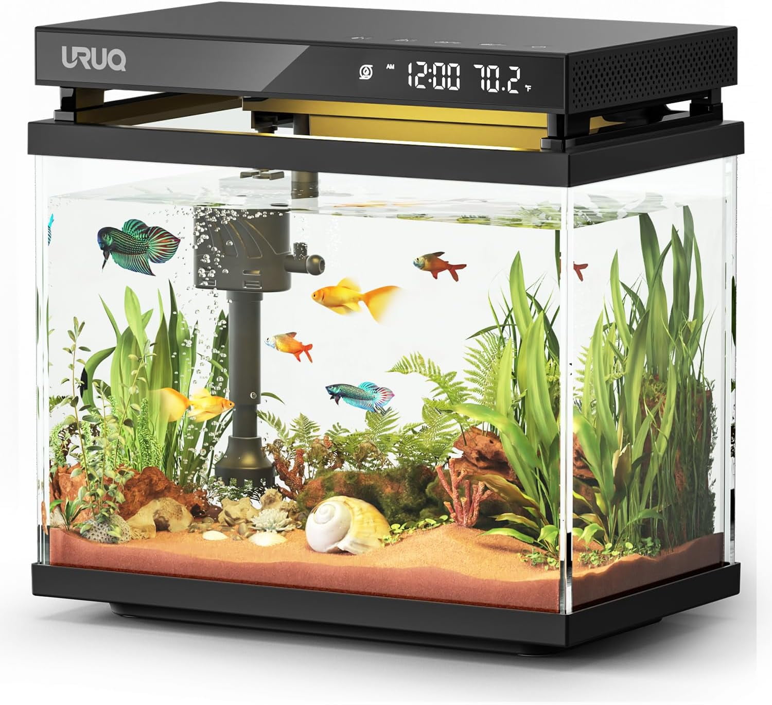 Fish Tank Smart Aquarium Kit: 2 Gallon UHD Glass Silent Water Pump Self ...