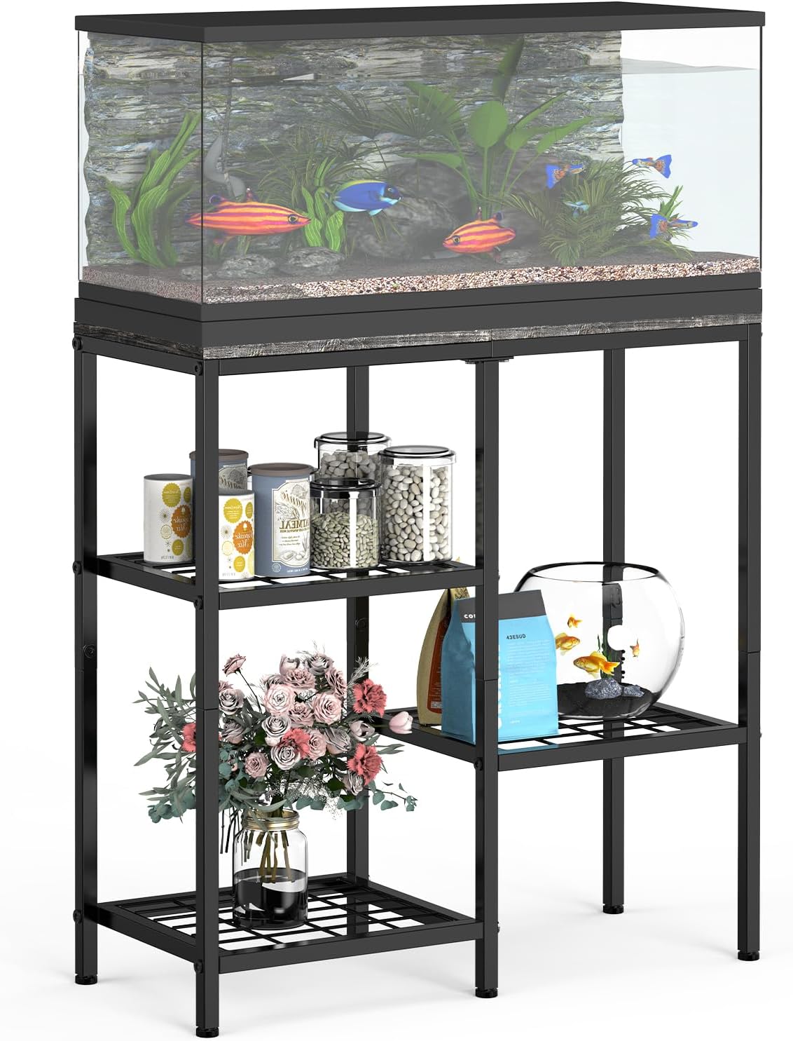 Fish Tank Stand, 20 Gallon Aquarium Stand with Shelf, Metal Turtle ...