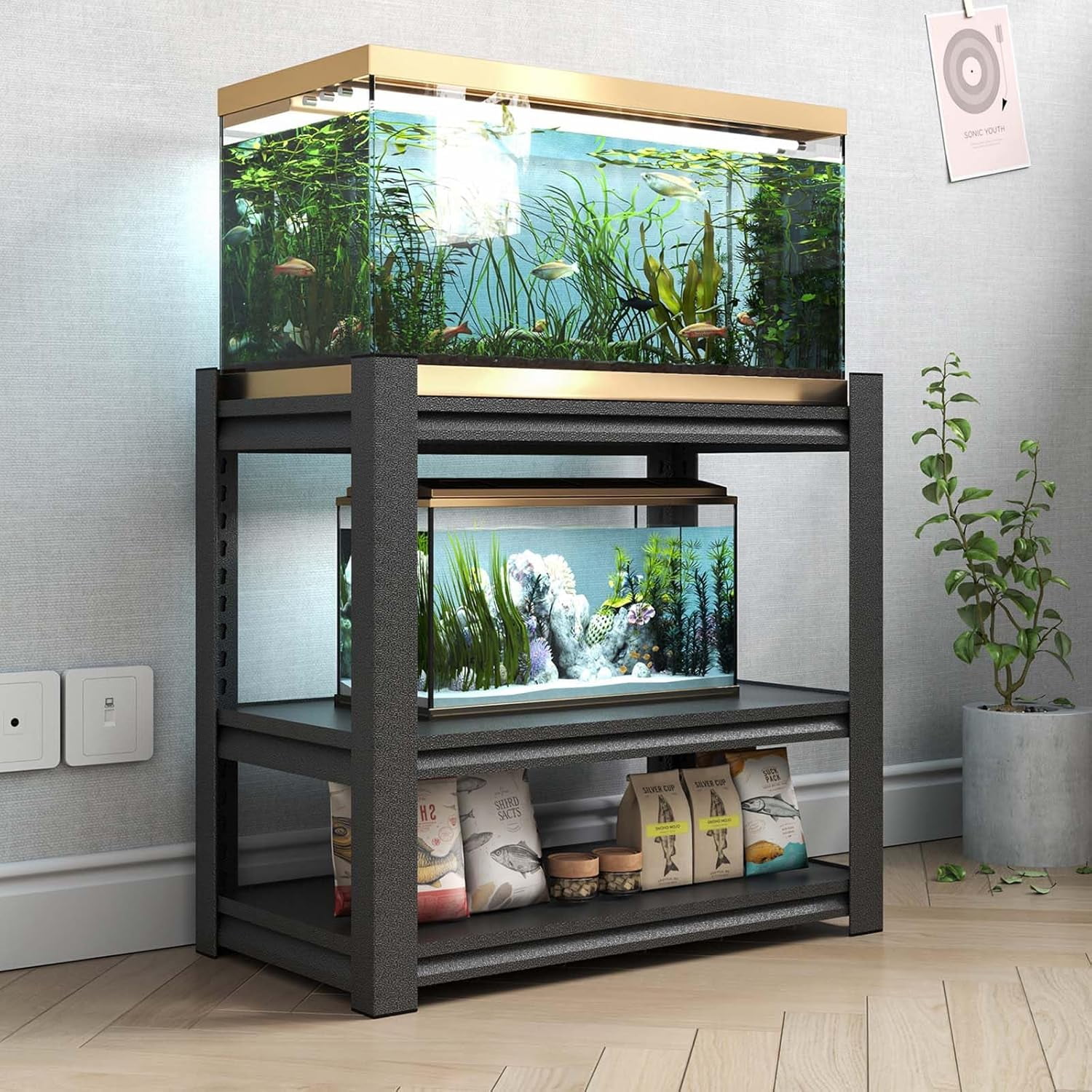 Fish Tank Stand,3-tier Rack Shelf Heavy Duty Metal Frame Aquarium Stand ...