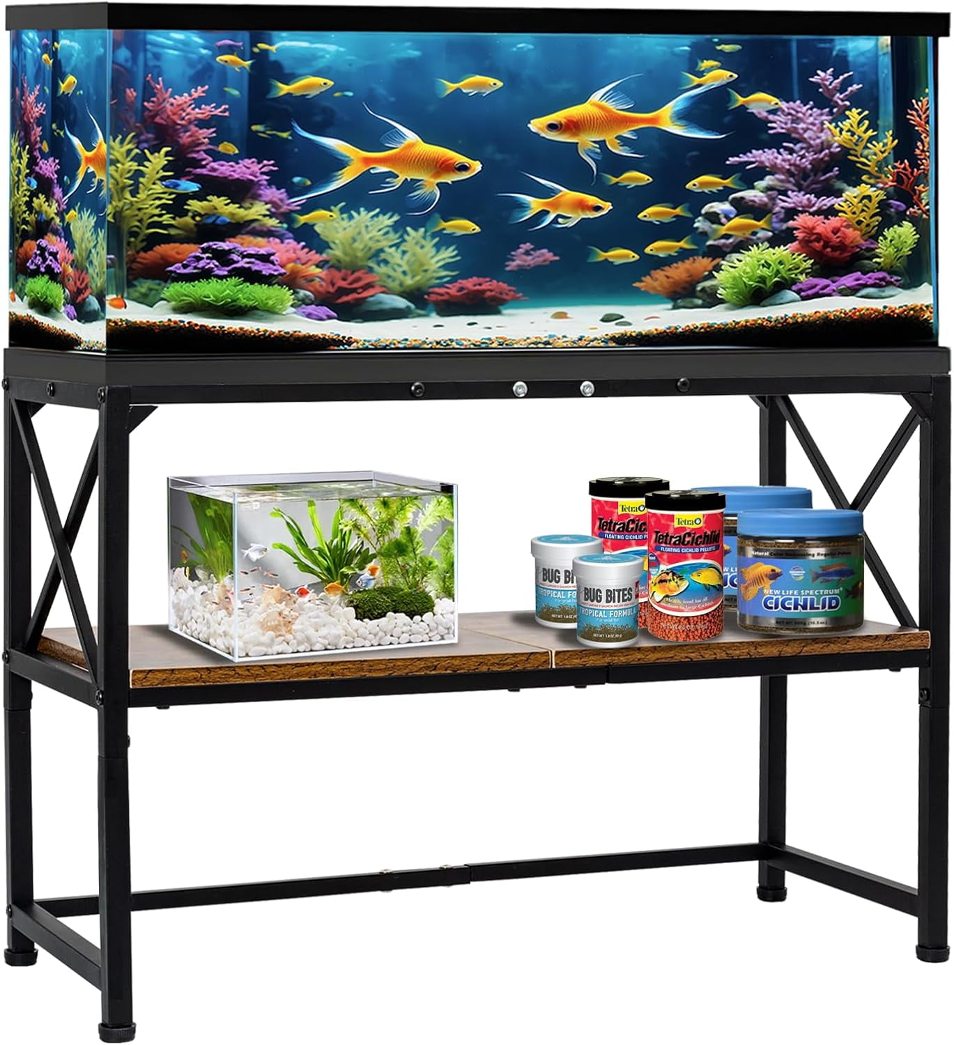 Fish Tank Stand, Aquarium Stand with 2-Tier Storage Shelves, Rustic ...