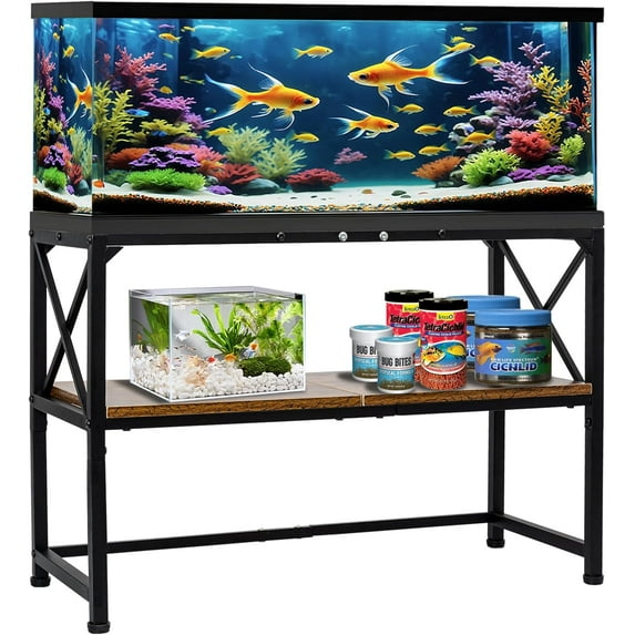 Fish Tank Stand, Aquarium Stand with 2-Tier Storage Shelves, Rustic ...