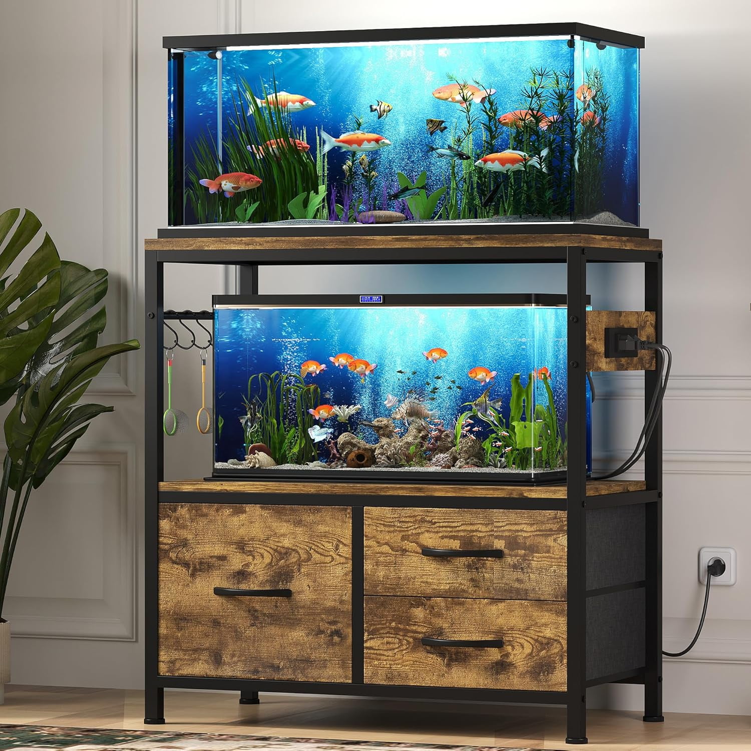 Fish Tank Stand, Aquarium Stand with Drawer, Power Outlet, Heavy Duty ...