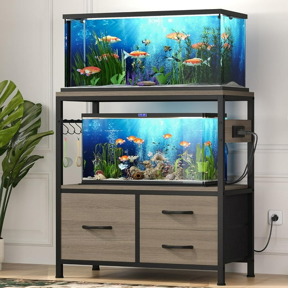 Fish Tank Stand, Aquarium Stand with Drawer, Power Outlet, Heavy Duty ...