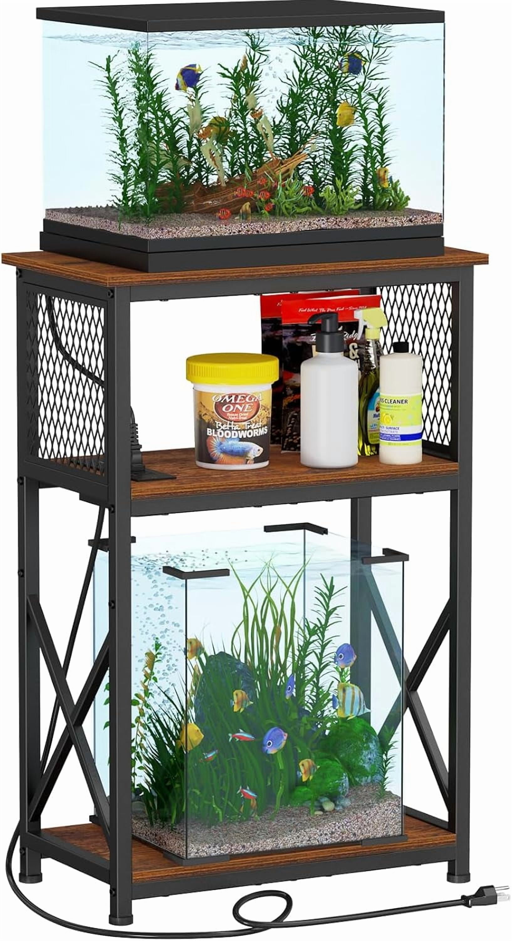 Fish Tank Stand with Power Outlets, Aquarium Stand with Storage, 3 Tier ...