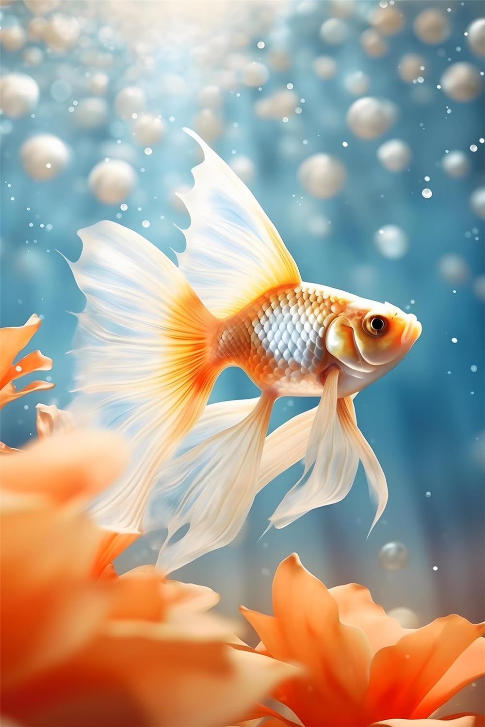 Fish Theme Poster Art - Beautiful Goldfish Swimming in Water - Modern ...