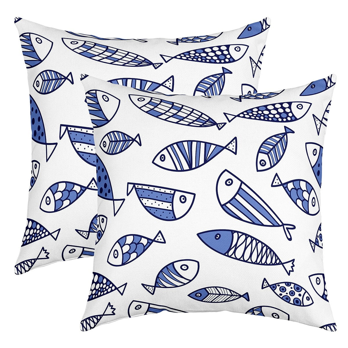 Fish Throw Pillow Covers 24x24 Inch Set of 2, Ocean Life Hand Drawn ...