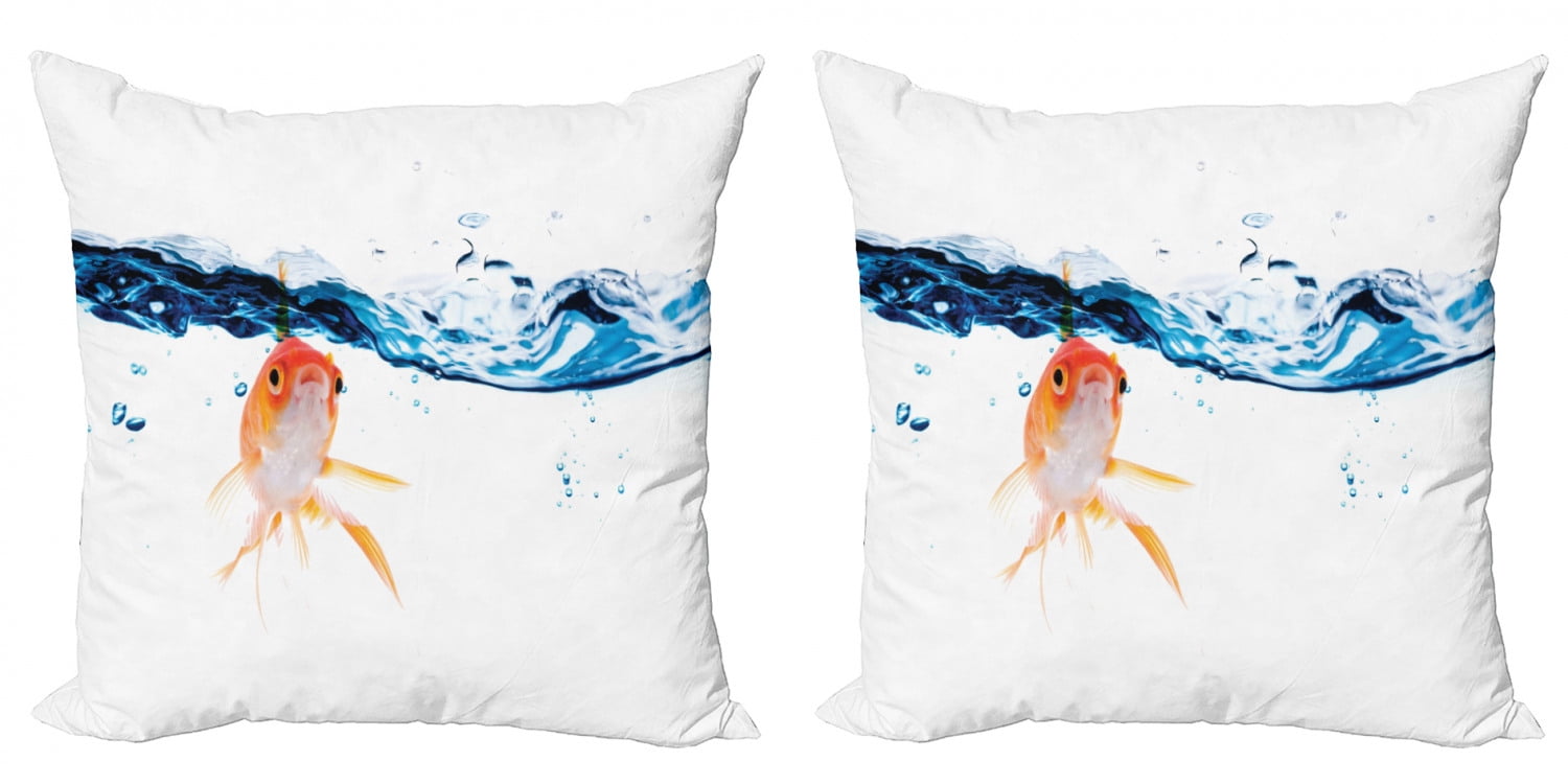 Ambesonne Fish Throw Pillow Cover 2 Pack, Goldfish Swimming in Water ...
