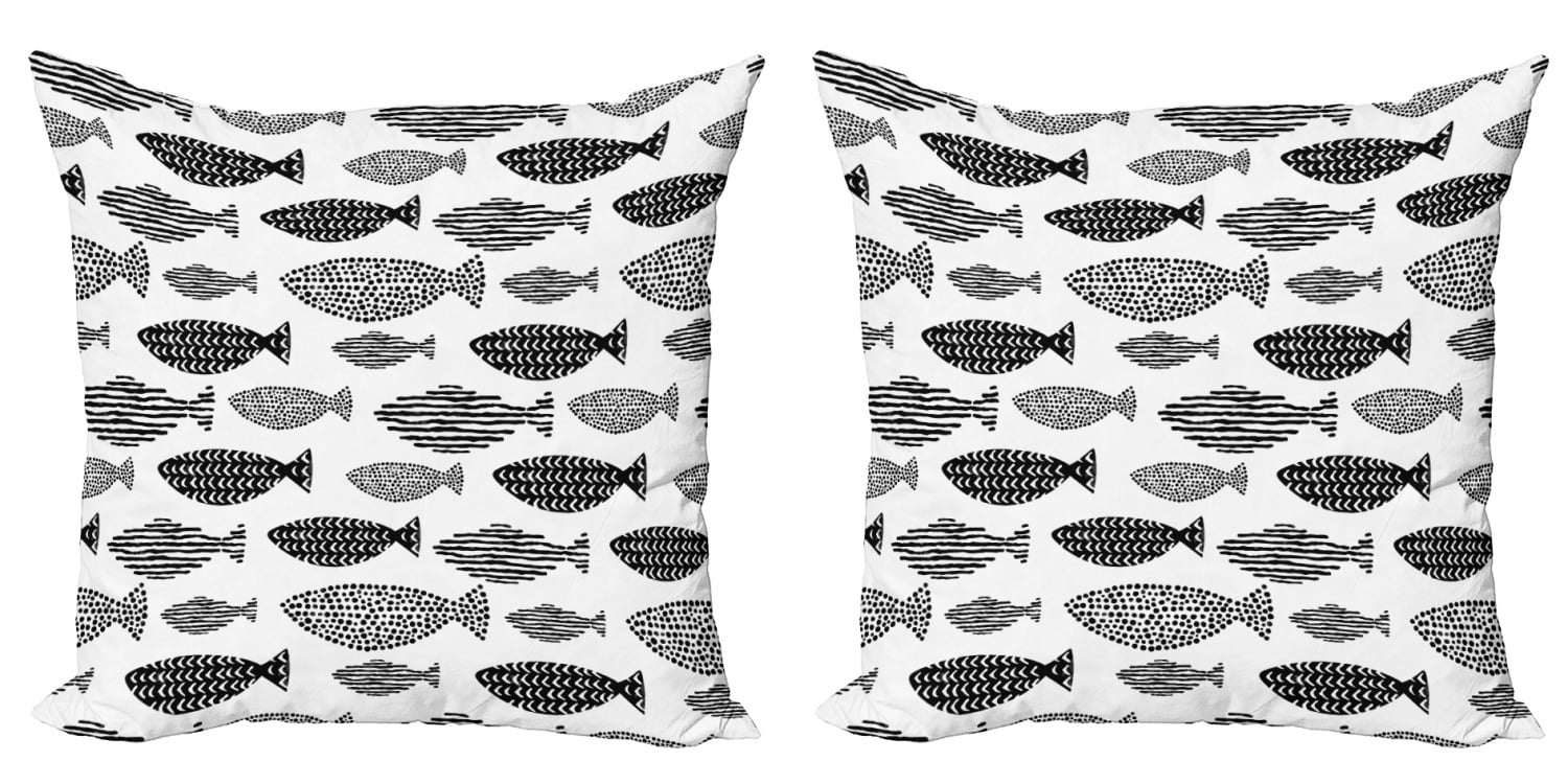Ambesonne Fish Throw Pillow Cover 2 Pack, Sea Animals Black White, 16 ...